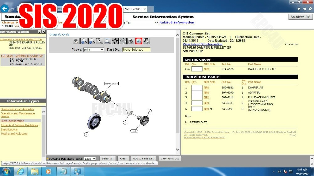 Caterpillar SiS 2019.7 Version for Cat Service Information System EPC ...
