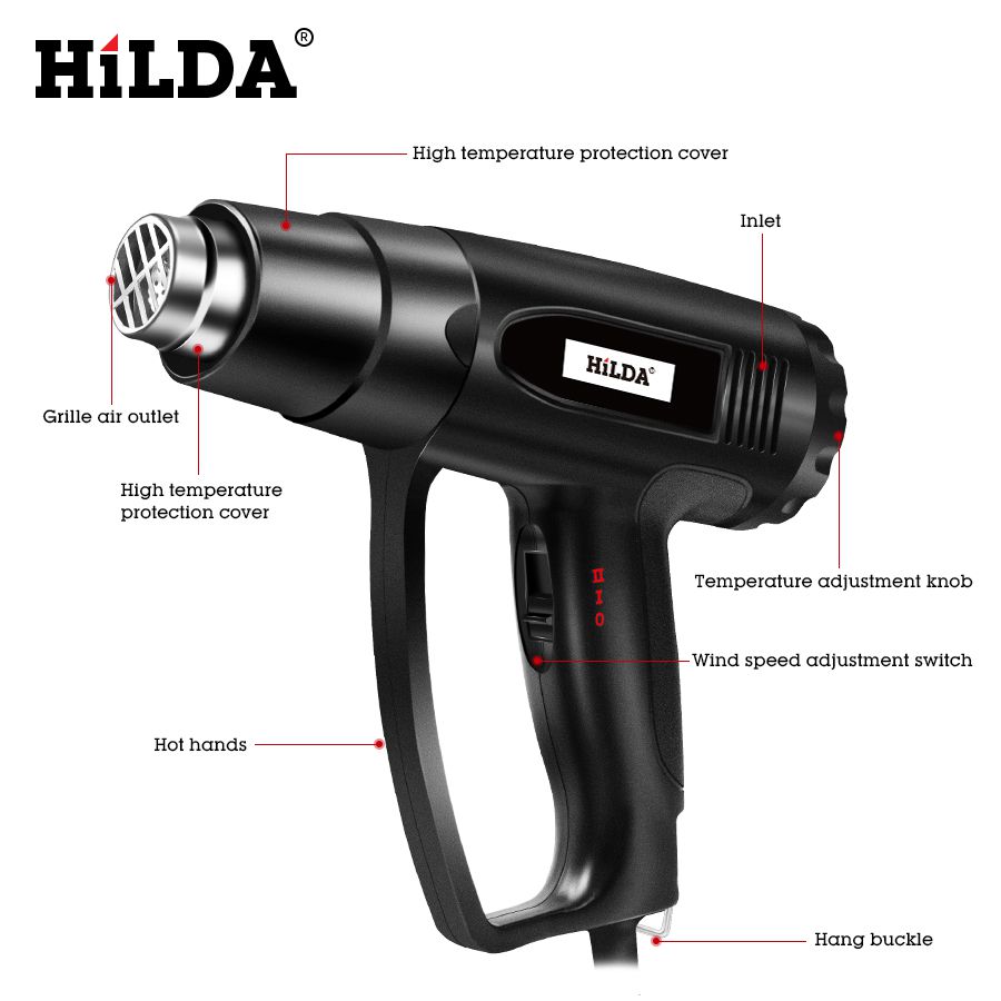 HILDA 2000W Heat Gun With adjustable Temperatures Advanced Electric Hot ...